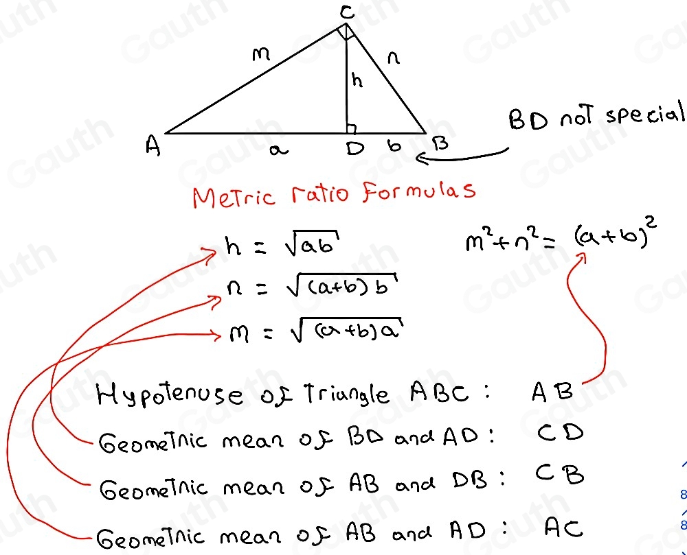 Solved: In the figure below, the altitude CD creates three right ...