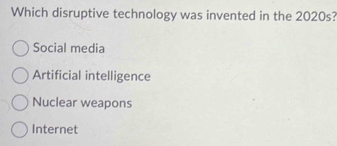 Solved: Which disruptive technology was invented in the 2020s? Social ...
