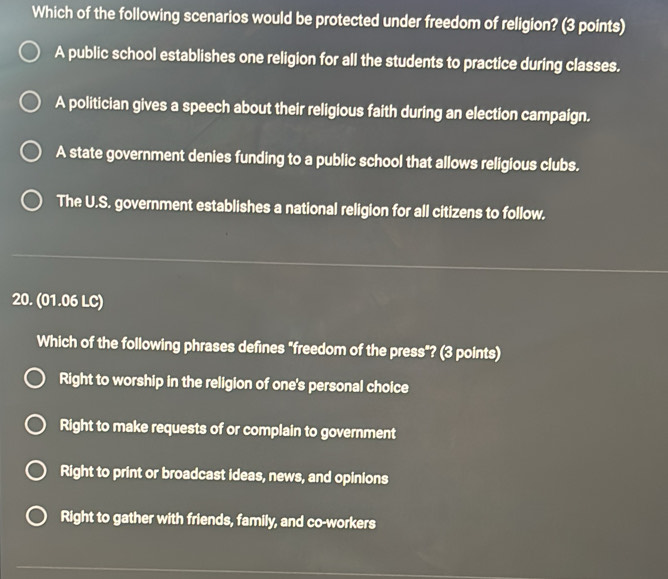 Solved: Which of the following scenarios would be protected under ...