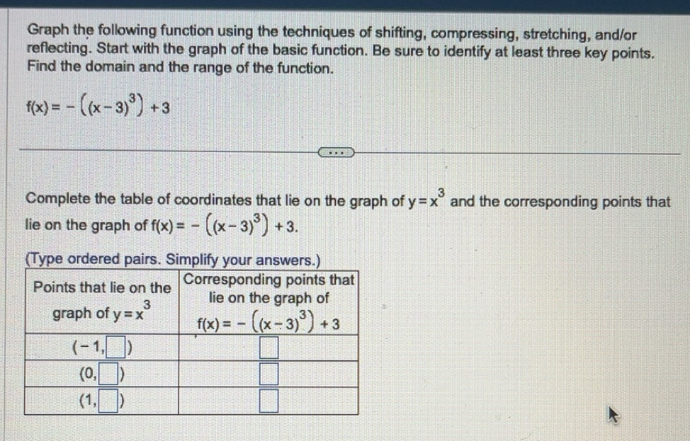 Solved: Graph the following function using the techniques of shifting ...