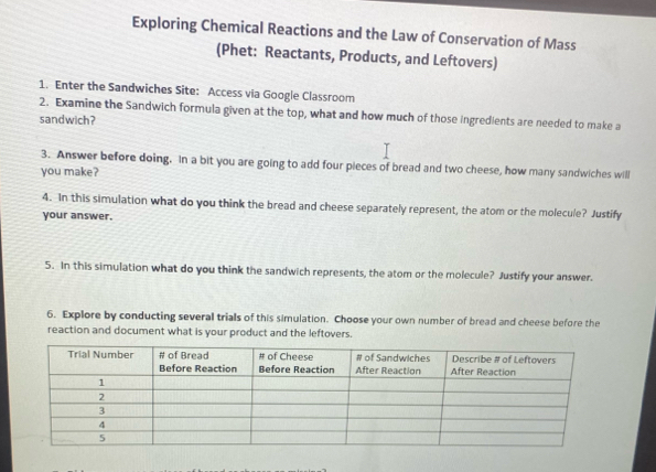 Solved: Exploring Chemical Reactions and the Law of Conservation of ...