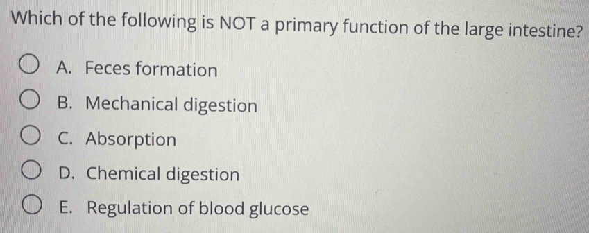 Solved: Which of the following is NOT a primary function of the large ...