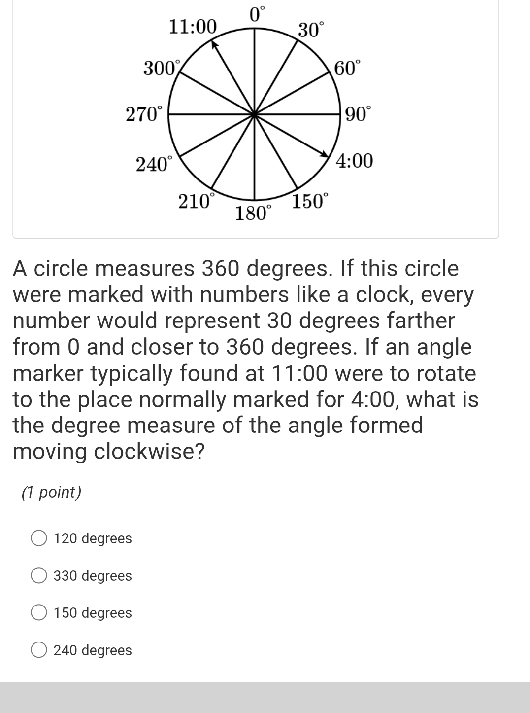Solved: 0° A circle measures 360 degrees. If this circle were marked ...
