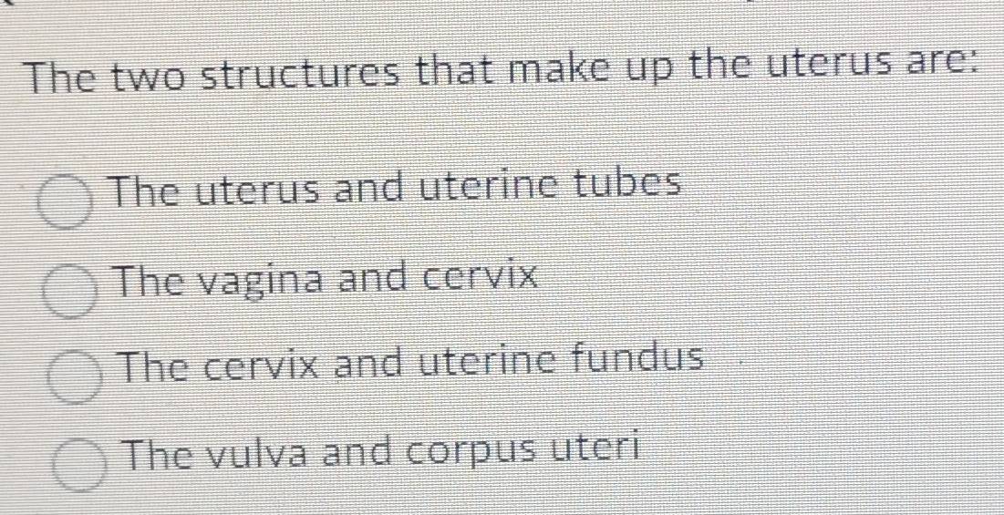 Solved: The two structures that make up the uterus are: The uterus and ...