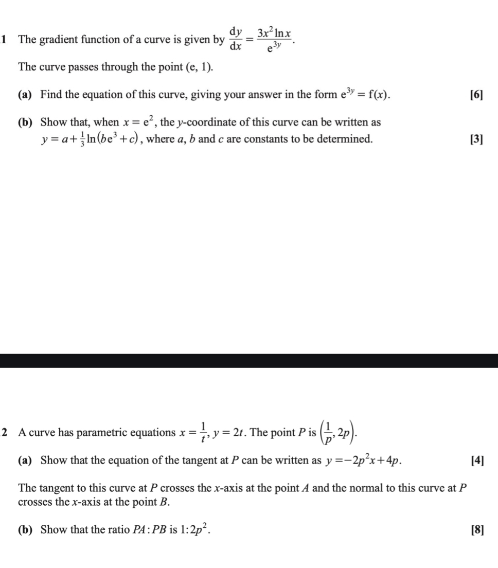 Solved: The gradient function of a curve is given by dy/dx = 3x^2ln x/e ...
