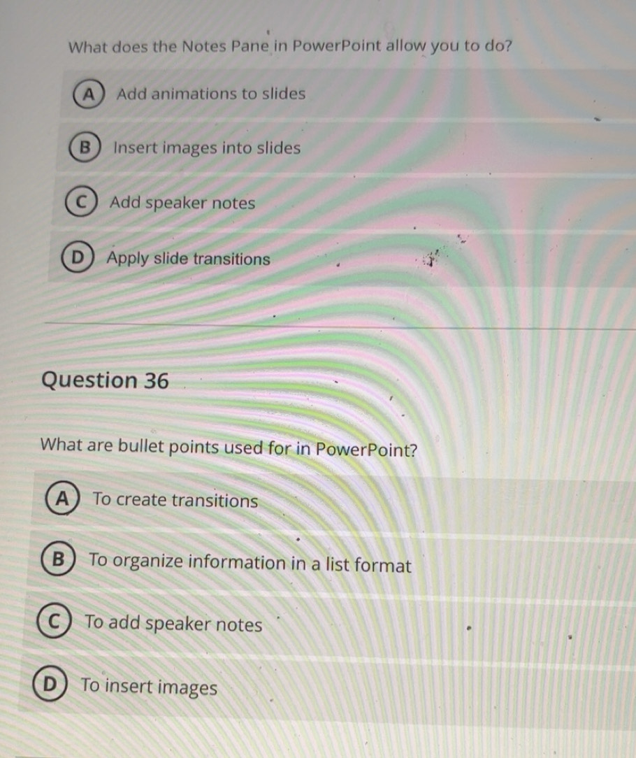 Solved: What does the Notes Pane in PowerPoint allow you to do? AAdd ...