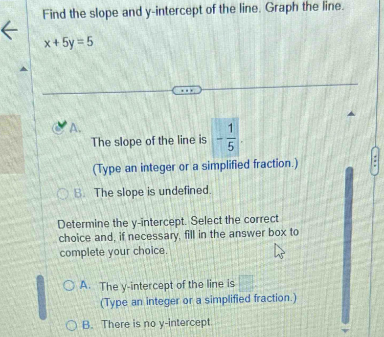 Solved: Find the slope and y-intercept of the line. Graph the line. x+ ...