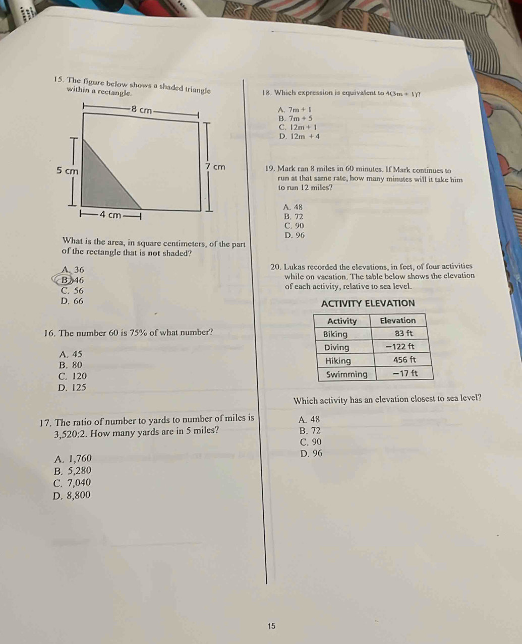 Solved: The figure below shows a shaded triangle within a rectangle. 18 ...