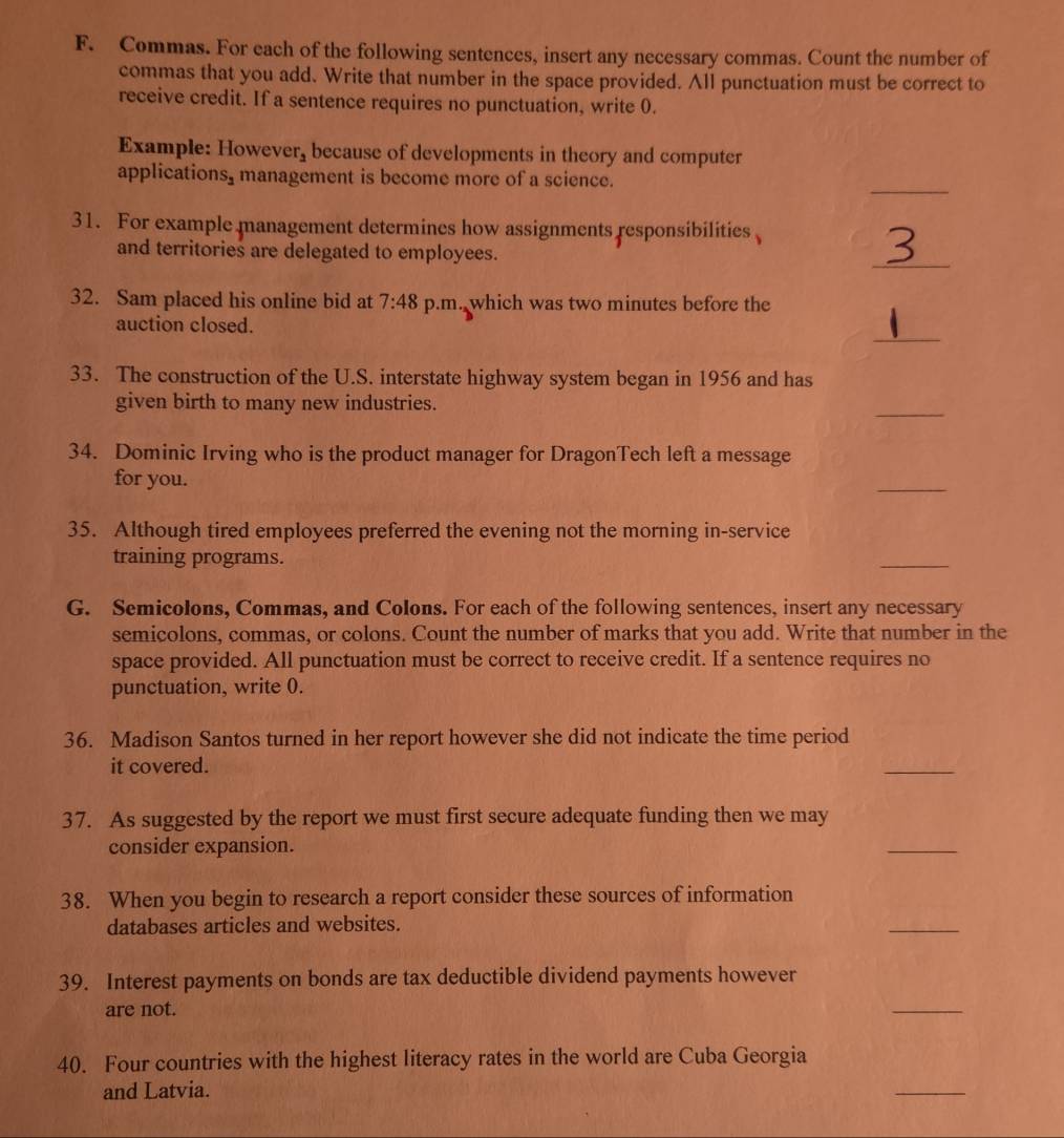 Solved: Commas. For each of the following sentences, insert any ...