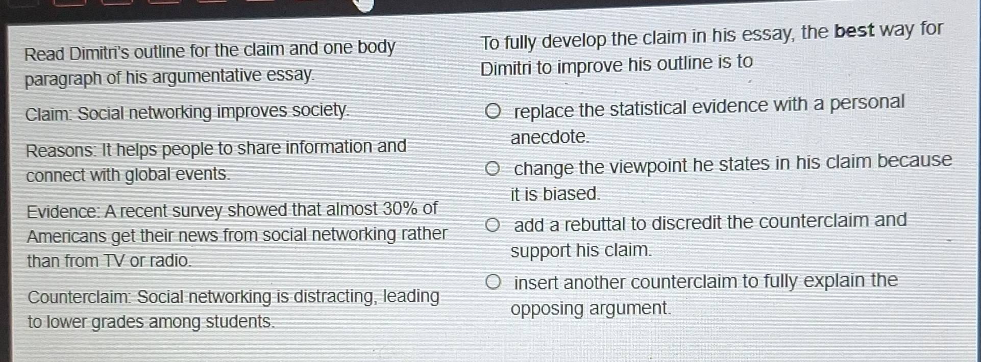 Solved: Read Dimitri's outline for the claim and one body To fully ...