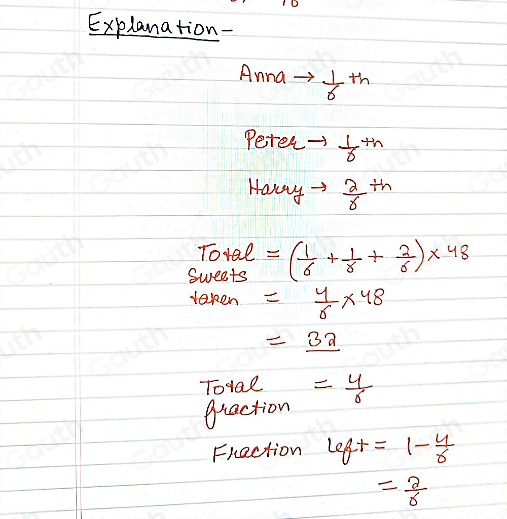 Solved: A packet of sweets has 48 sweets. Anna takes one-sixth of the ...