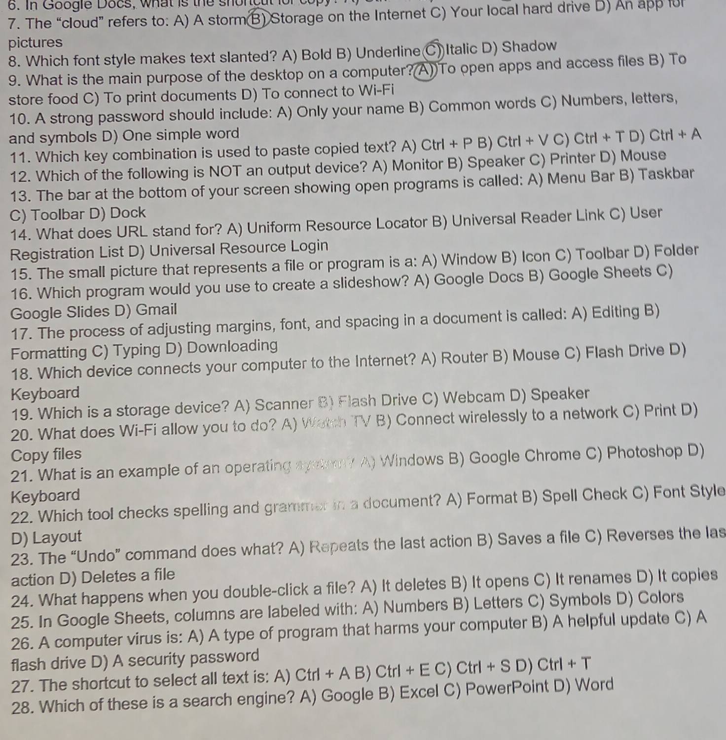 Solved: In Googie Docs, what is the shoncut for cop 7. The “cloud ...