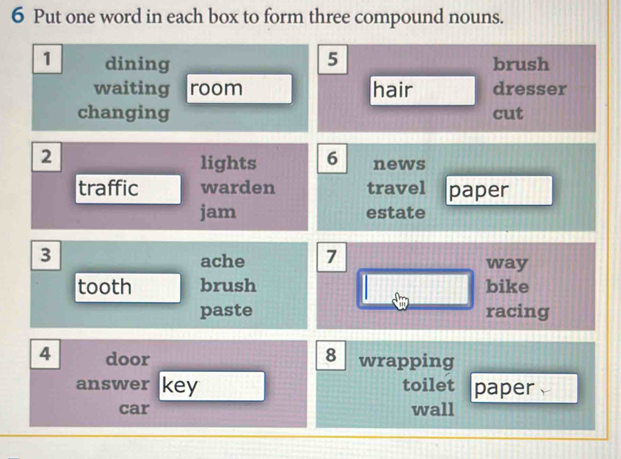 Resuelto:Put one word in each box to form three compound nouns. 1 ...