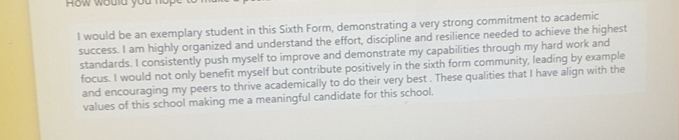 Solved: ow would you ! I would be an exemplary student in this Sixth ...
