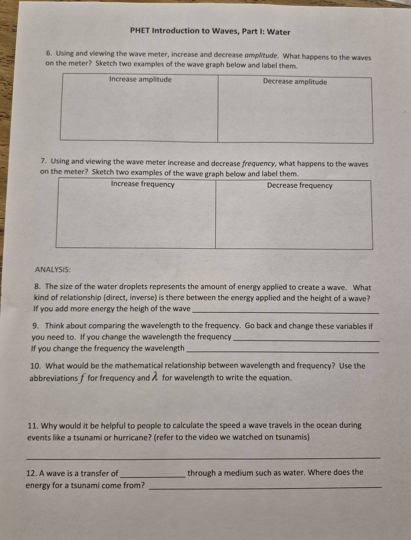 Solved: PHET Introduction to Waves, Part I: Water 6. Using and viewing ...
