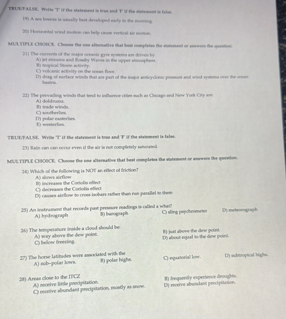 Solved: TRUE/FALSE. Write 'T" if the statement is true and F if the ...