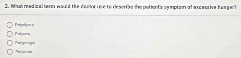 Solved: What medical term would the doctor use to describe the patient ...