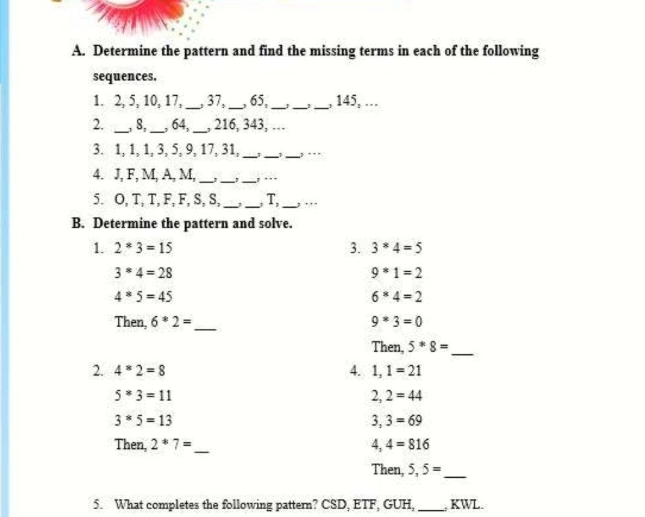Solved: Determine the pattern and find the missing terms in each of the following sequences. 1 ...