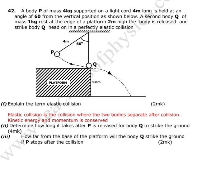 Solved: A body P of mass 4kg supported on a light cord 4m long is held ...