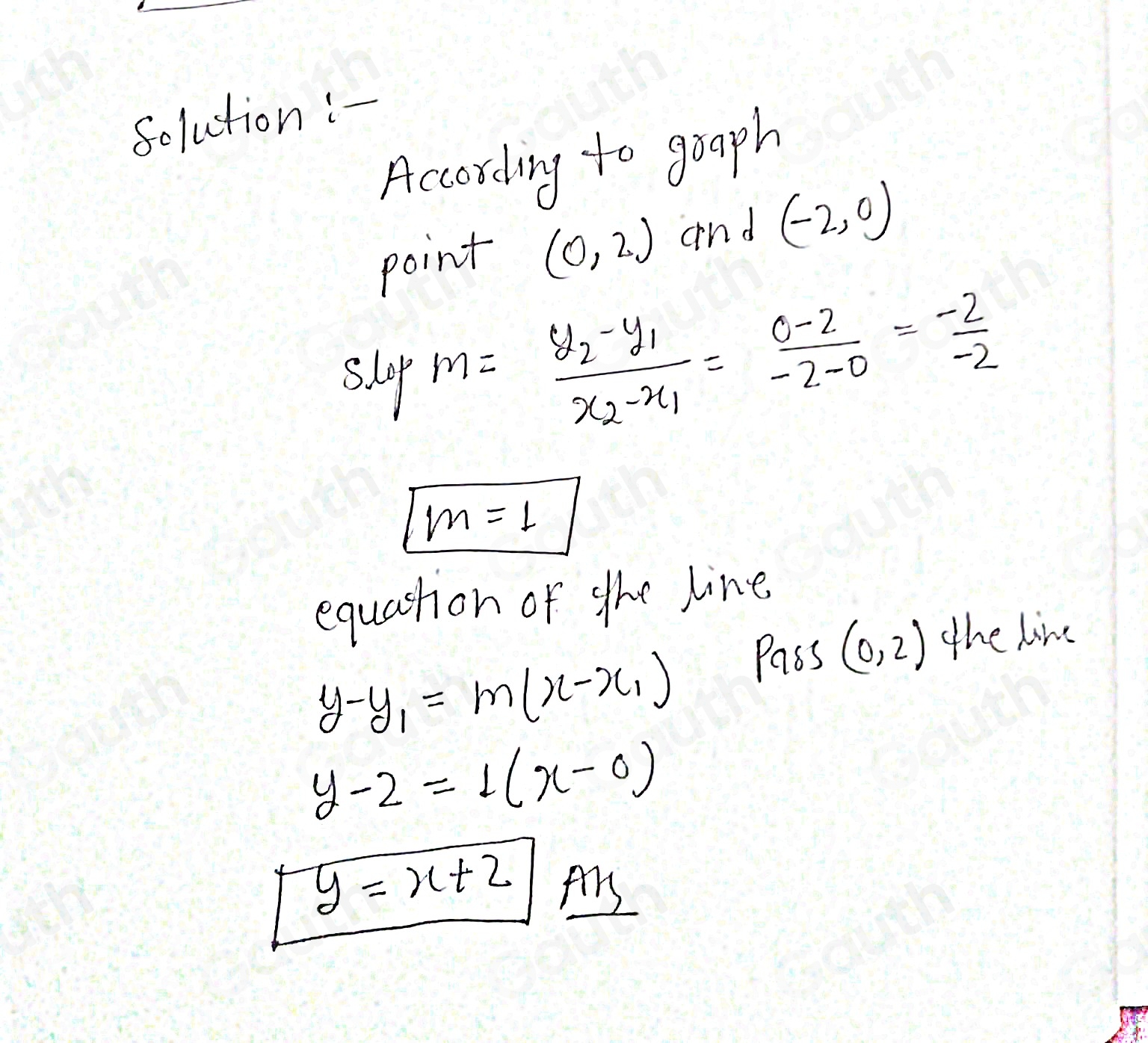 Solved: What is the equation of the line graphed below? y=2x+1 y=-x+2 y ...