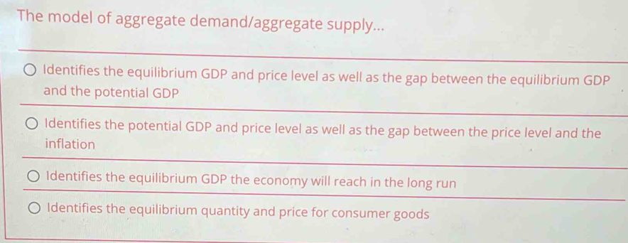 Solved: The model of aggregate demand/aggregate supply... Identifies ...