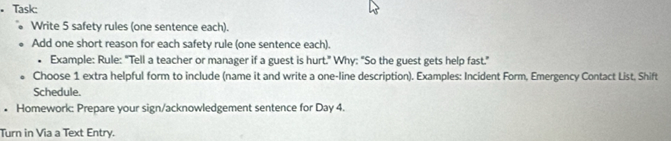 Solved: • Task: Write 5 safety rules (one sentence each). Add one short ...