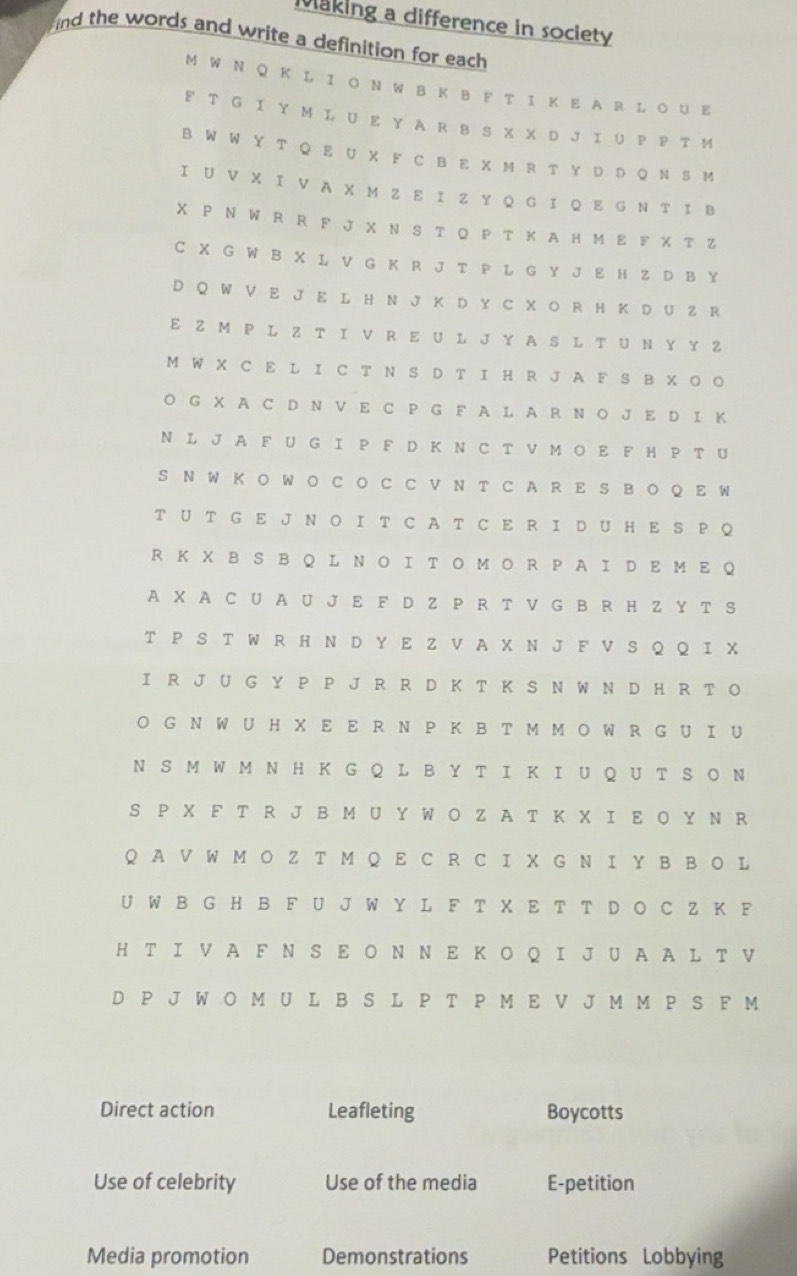Solved: Making a difference in society nd the words and write a ...