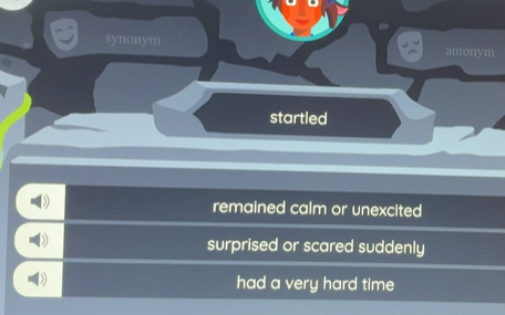 Solved: synonym antonym startled remained calm or unexcited D surprised ...