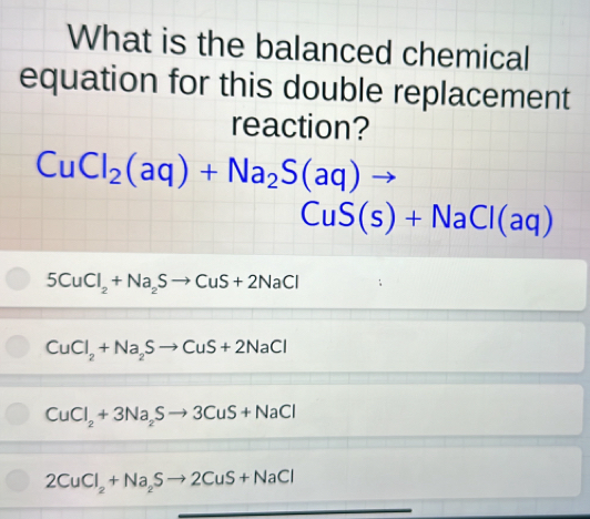 Solved: What is the balanced chemical equation for this double ...