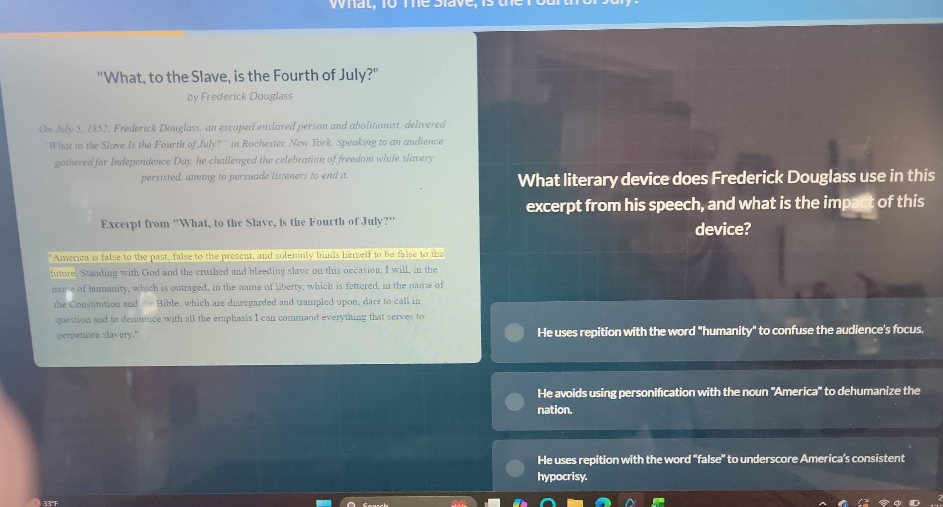 Solved: What, 1o Te Slave, "What, to the Slave, is the Fourth of July ...