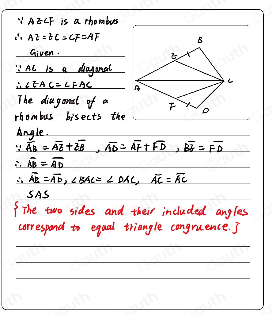 Solved: Given: AECF is a rhombus and overline EB≌ overline FD. Prove: ABC≌ ADC. Step Stateme [Math]