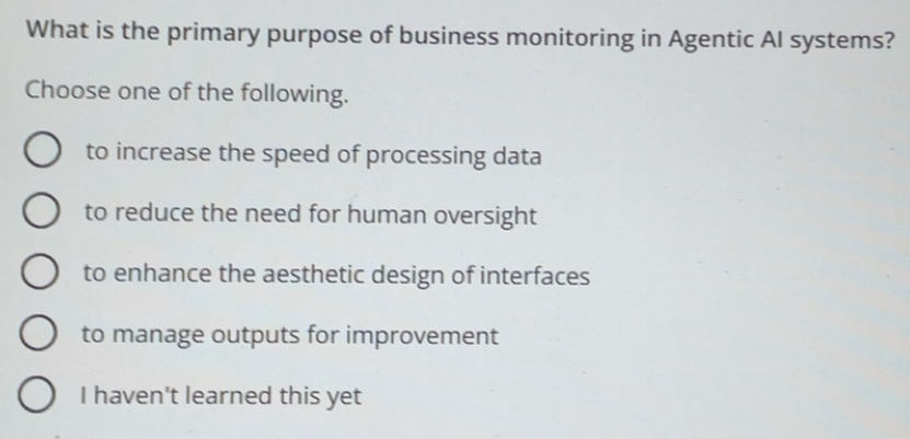 Solved: What is the primary purpose of business monitoring in Agentic ...