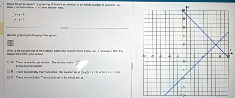 Solved: Solve the given system by graphing. If there is no solution or ...