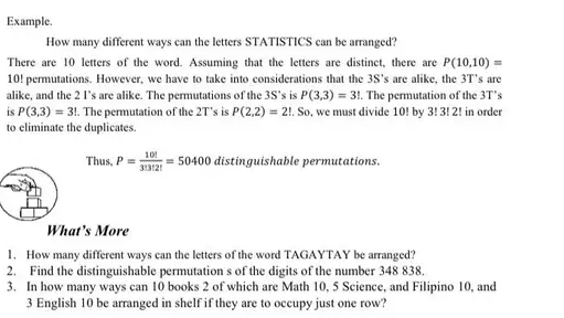 Solved: Example. How many different ways can the letters STATISTICS can ...