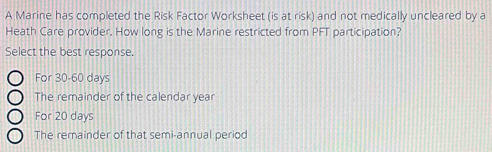 Solved: A Marine has completed the Risk Factor Worksheet (is at risk ...