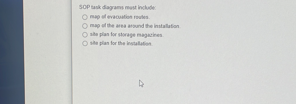 Solved: SOP task diagrams must include: map of evacuation routes. map ...