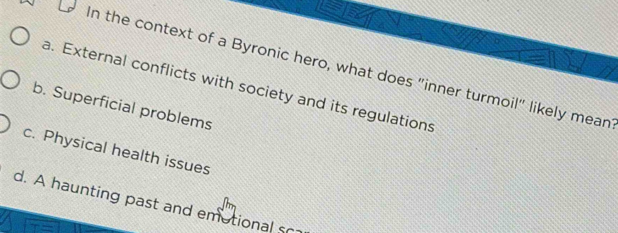 Solved: In the context of a Byronic hero, what does "inner turmoil ...