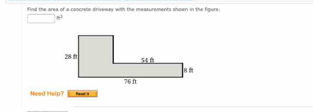 Solved: Find the area of a concrete driveway with the measurements ...