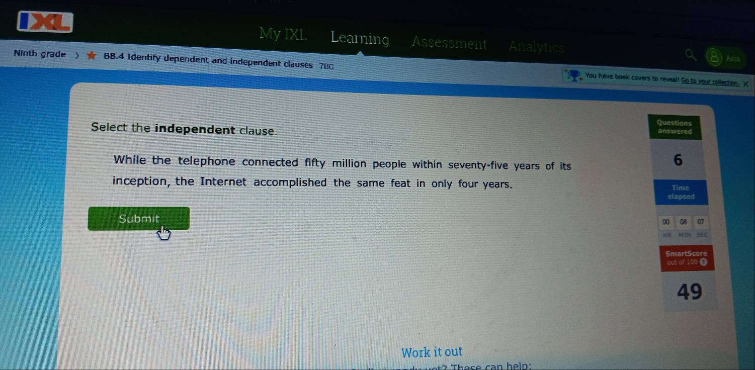 Solved: My IXL Learning Assessment Analytics Asia Ninth grade BB.4 ...