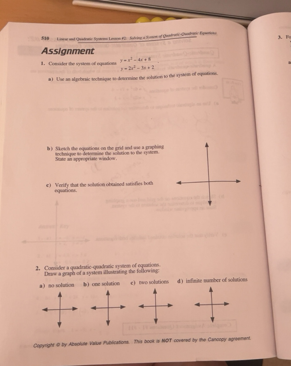 Solved: 510 * Linear and Quadratic Systems Lesson #2: Solving a System ...