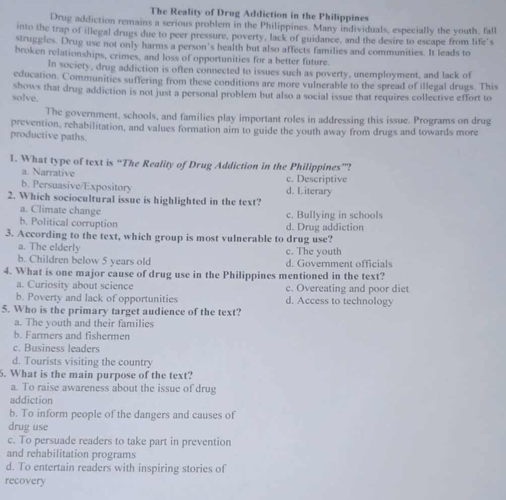 Solved: The Reality of Drug Addiction in the Philippines Drug addiction ...