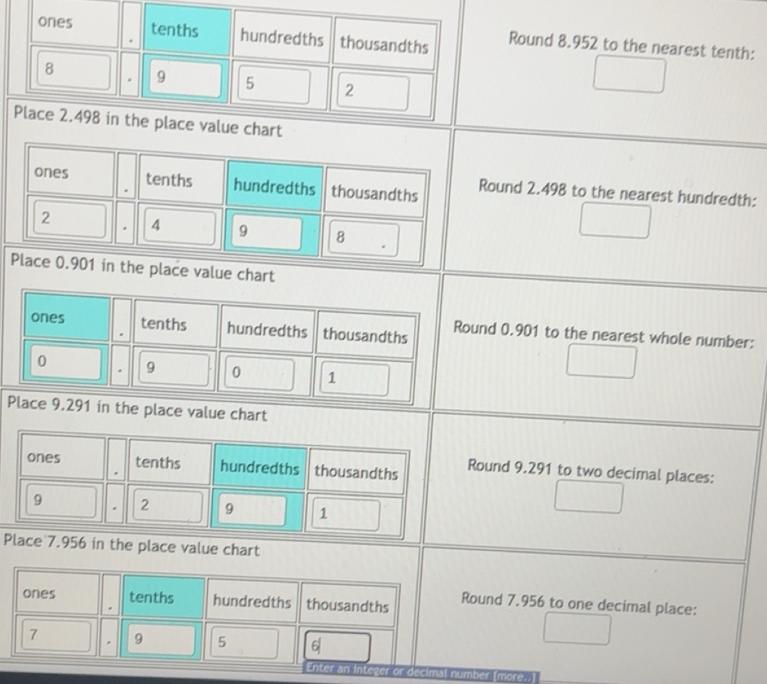 Solved: Round 8.952 to the nearest tenth: Round 2.498 to the nearest ...