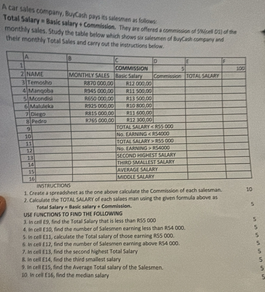 Solved: A car sales company, BuyCash pays its salesmen as follows ...