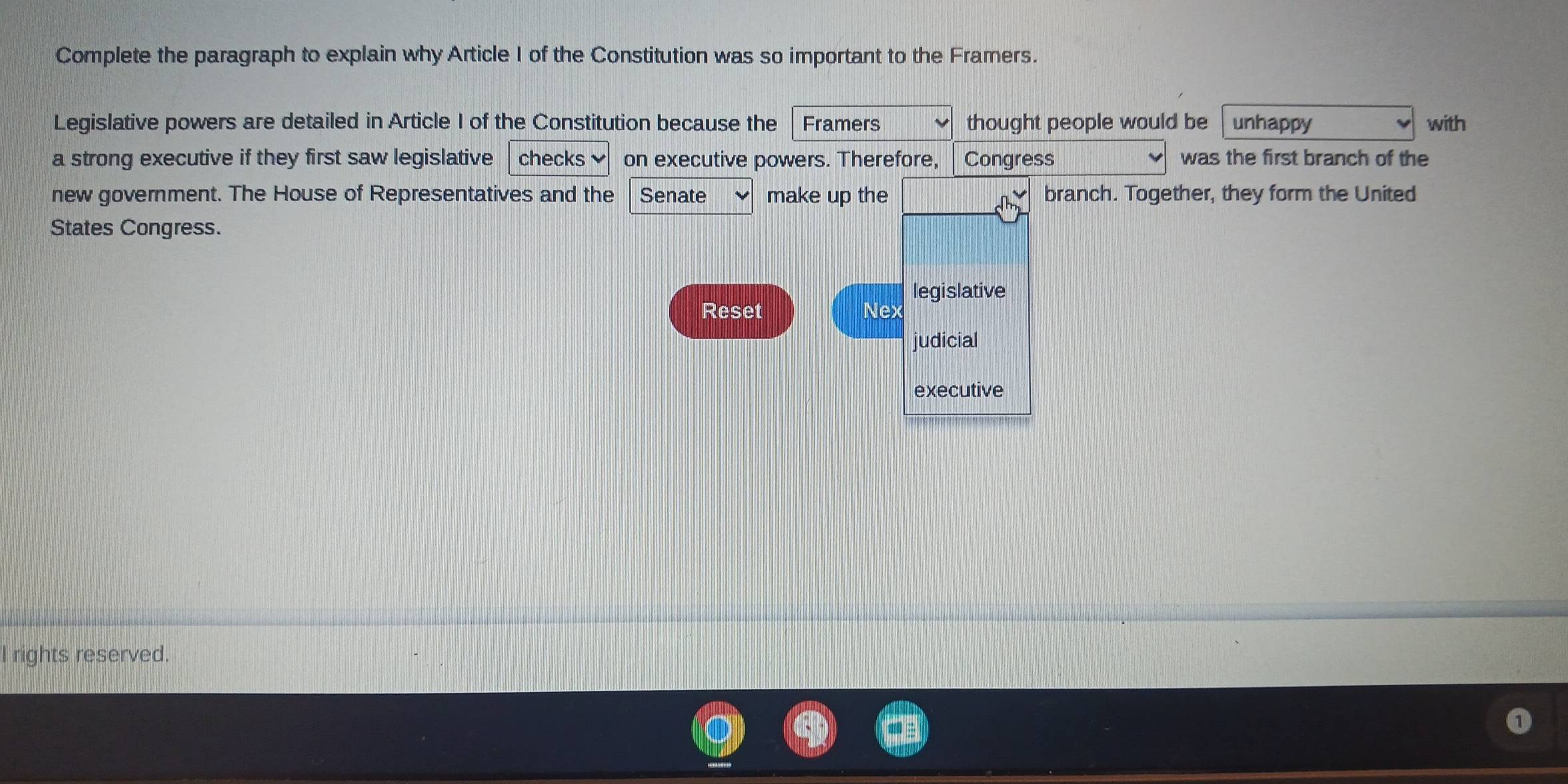 Solved: Complete the paragraph to explain why Article I of the ...