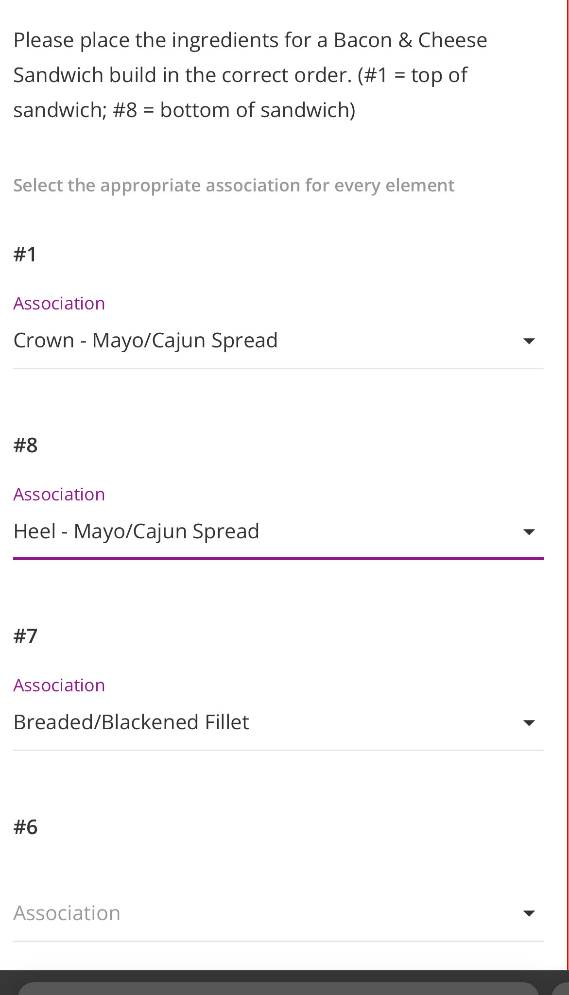 Solved: Please place the ingredients for a Bacon & Cheese Sandwich ...