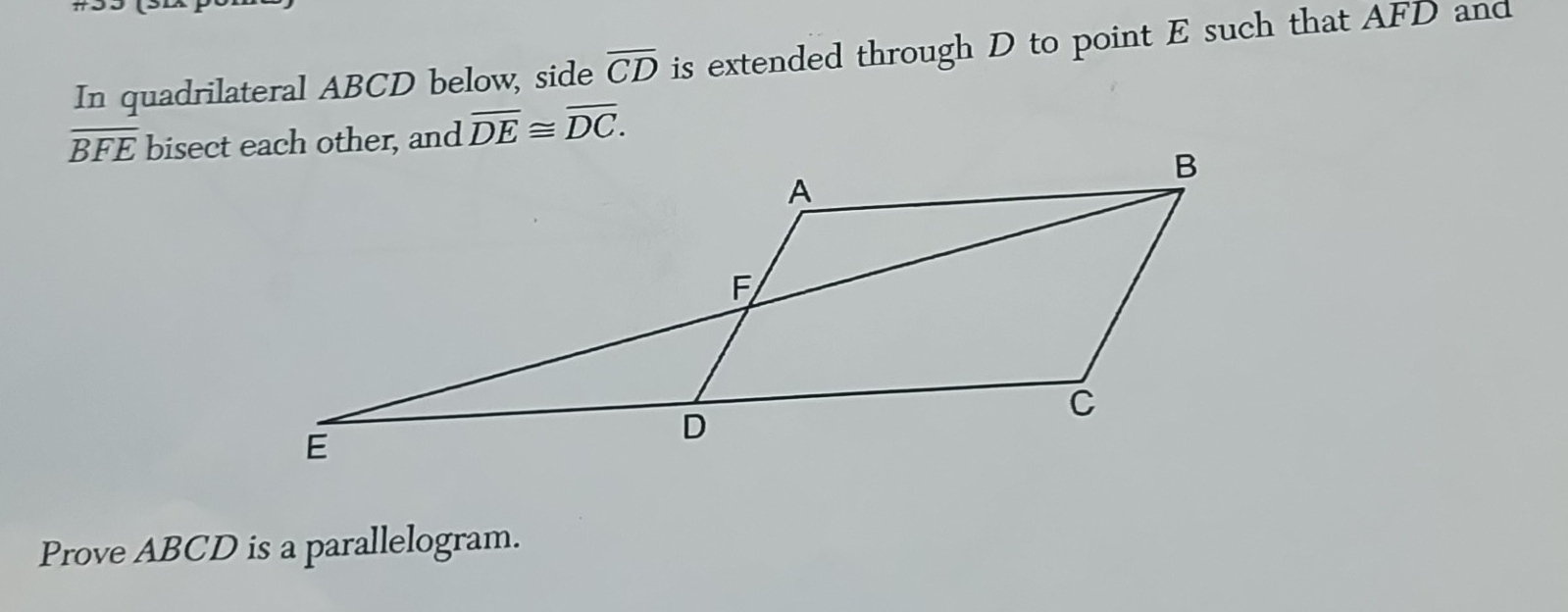Solved: In quadrilateral ABCD below, side overline CD is extended ...