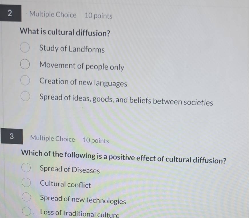 Solved: What is cultural diffusion? Study of Landforms Movement of ...