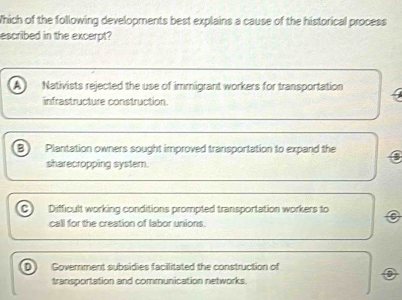 Solved: Which of the following developments best explains a cause of ...