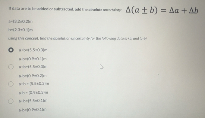 Solved: If data are to be added or subtracted, add the absolute ...