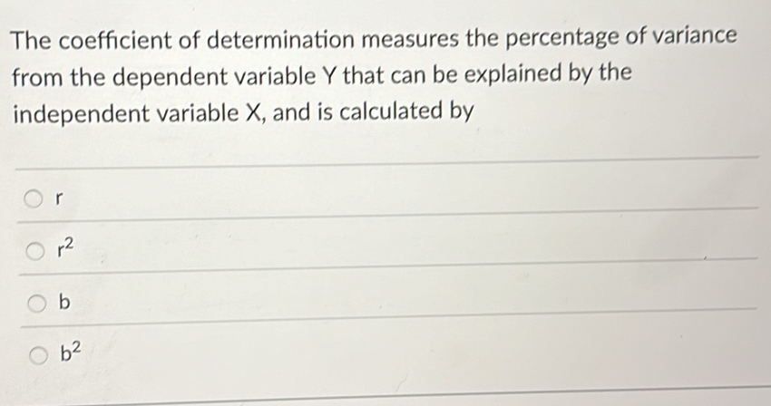 Solved: The coefficient of determination measures the percentage of ...